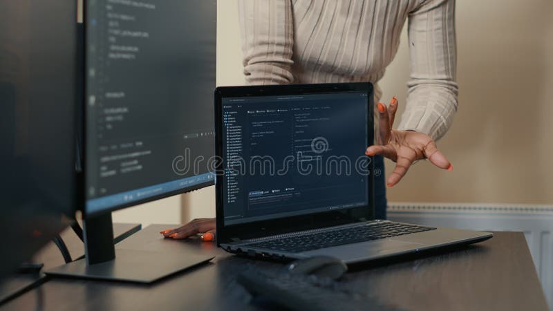 Team of Database Admins Analyzing Source Code on Wall Screen Tv Comparing Errors Using Digital ...