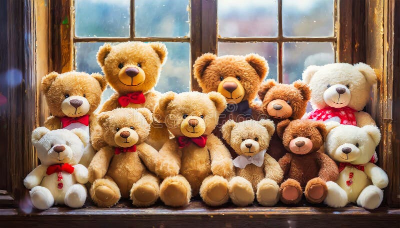 Large Group of Cute Smiling Teddy Bears Looking at Camera - Generative ...