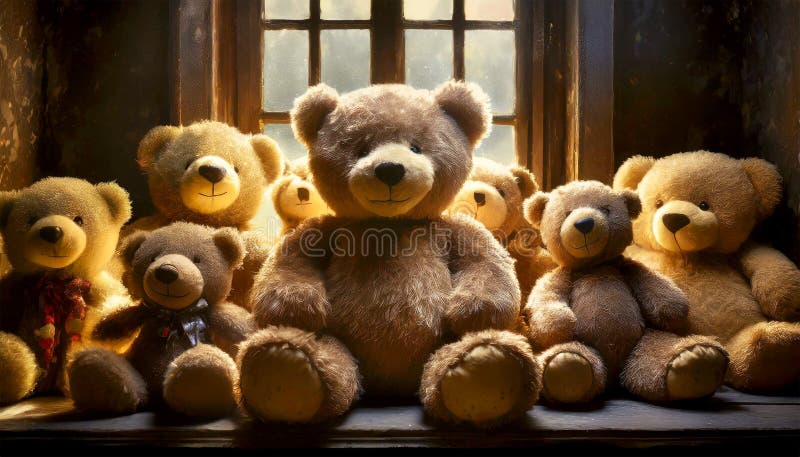 Large Group of Cute Smiling Teddy Bears Looking at Camera - Generative ...