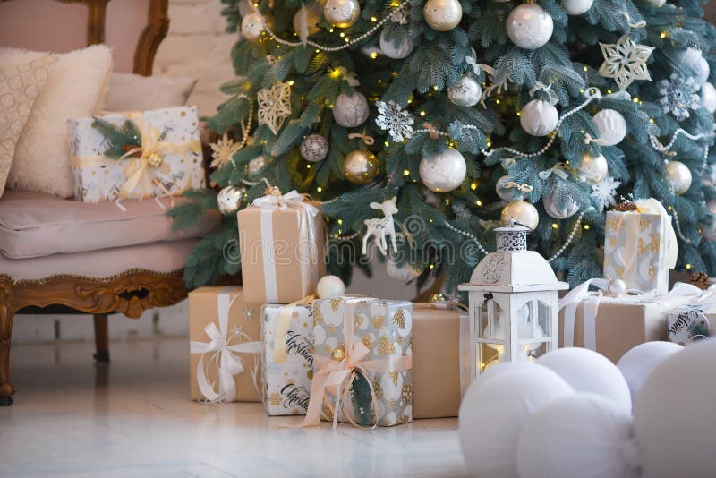 Closeup of a Large Stack of Wrapped Christmas Presents of Varying Sizes ...