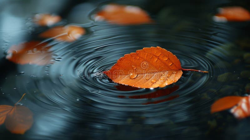 Closeup of a Leaf Floating on a Tranquil Pond Its Form Distorted by the ...
