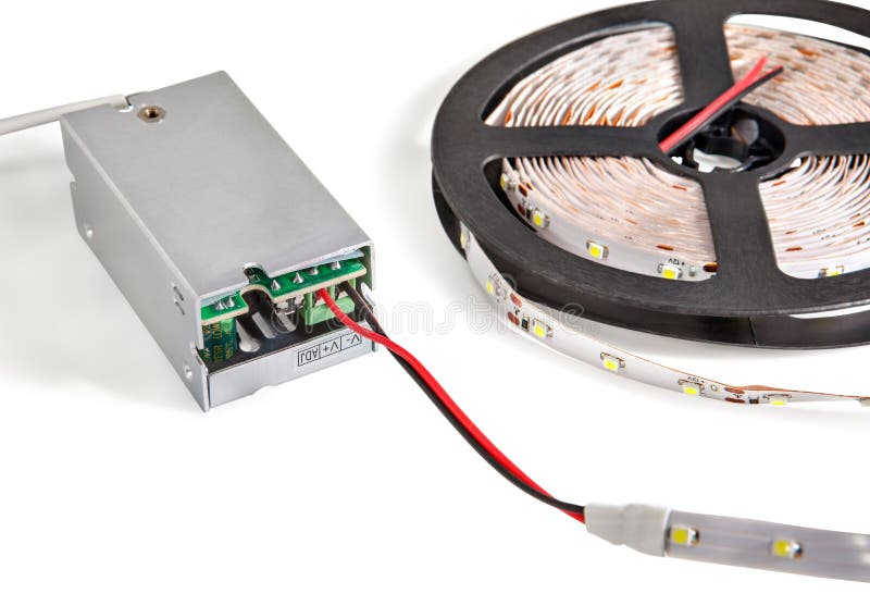 LED Strip on Plastic Coil, Connected To a Voltage Converter. Stock ...