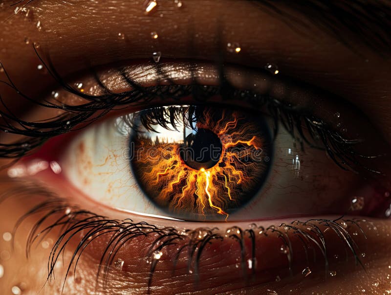 Closeup of Light Brown Eye with Lightning - AI Generated Stock ...