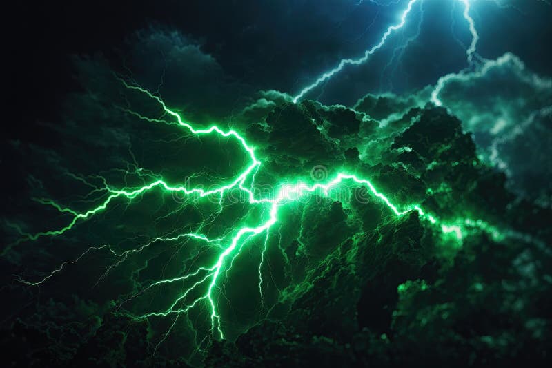 Closeup Lightning Rays Electrical Glow Green Energy. Ai Generative ...