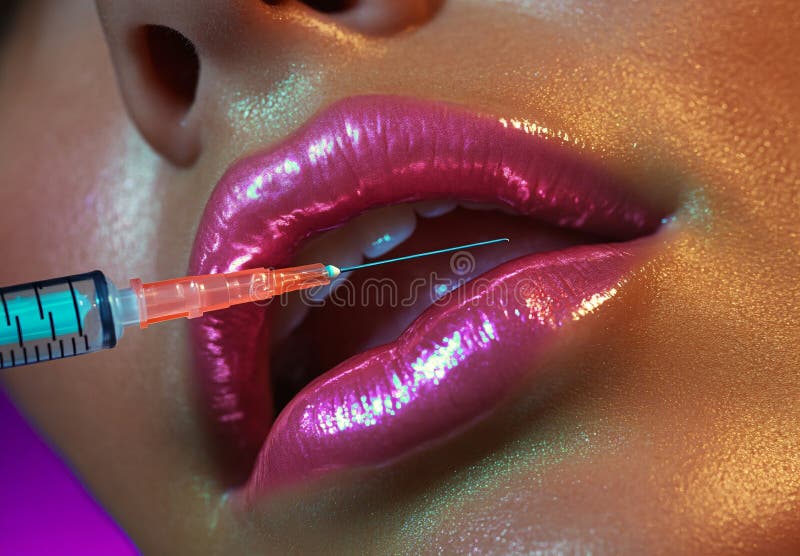 Closeup Lip Injection Syringe Glossy Lips High Quality Image Stock ...