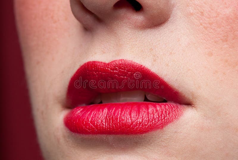 Closeup Lips Make-up Zone. Mat Red Stock Photo - Image of attractive ...