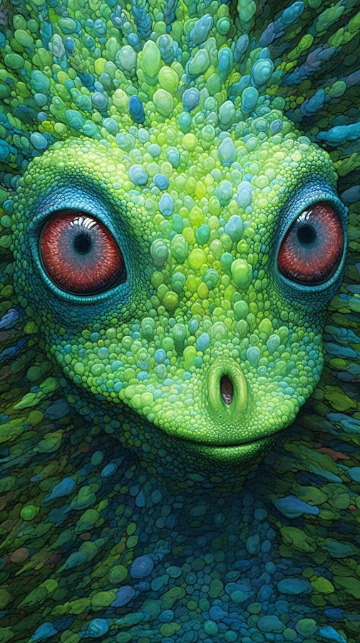 Closeup Lizard with Red Eyes and Green Body Stock Illustration ...