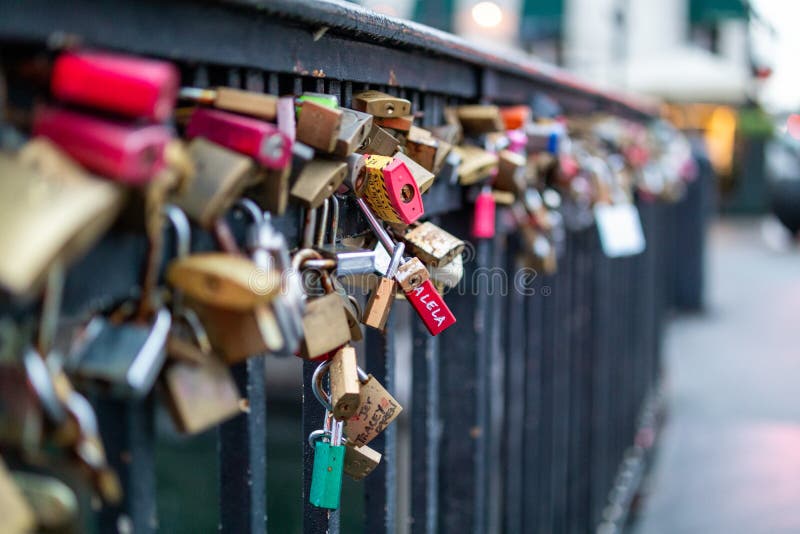 Closeup of the Locks on a Bridge Railing. Stock Photo - Image of focus ...