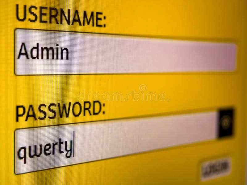 Closeup of Login and Password Screen on LED Pc Display. Login in Text ...