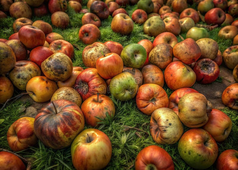 A Closeup Look at Decaying Apples on Grass a Study in Natures ...