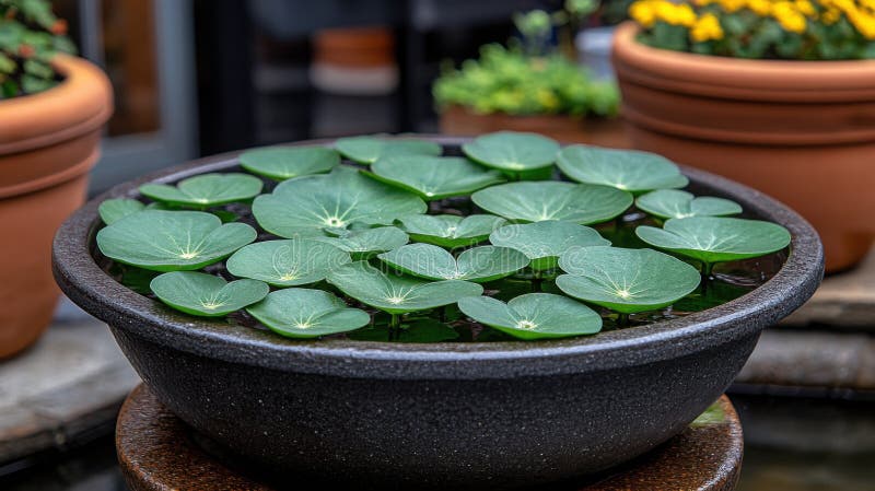 Closeup Lush Green Round Leaves Dark Pot Stock Photos - Free & Royalty ...