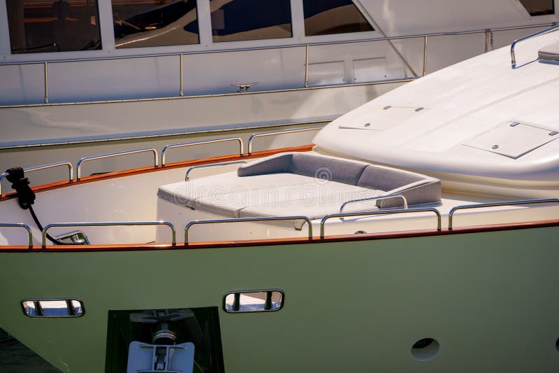Closeup of a Luxury Yacht Front Deck Stock Image - Image of steel ...