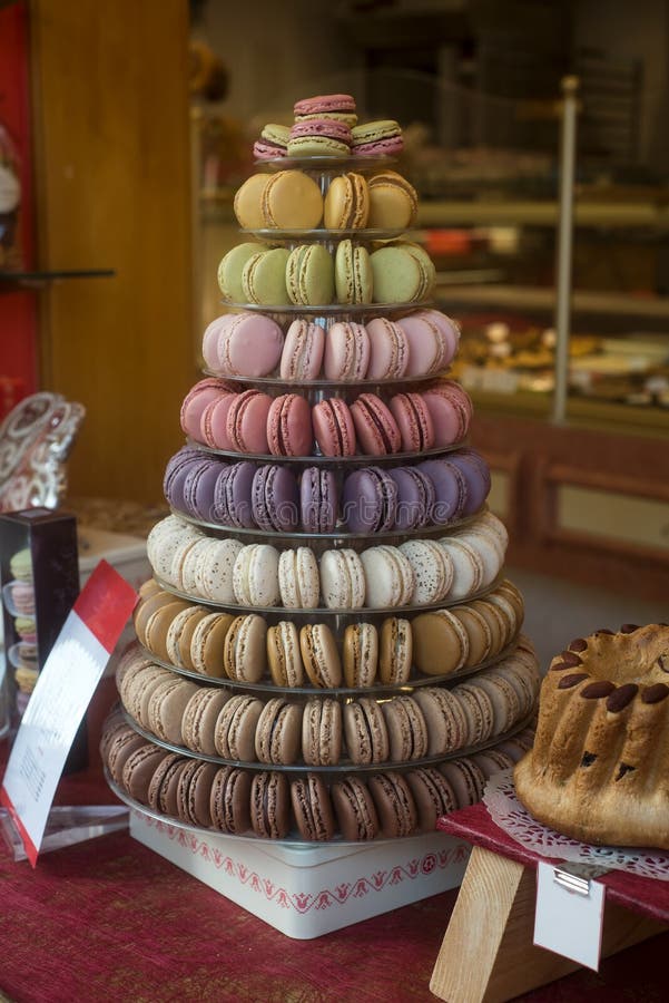 Macarons Forming a Pyramid in the Bakery Showroom Stock Photo - Image ...