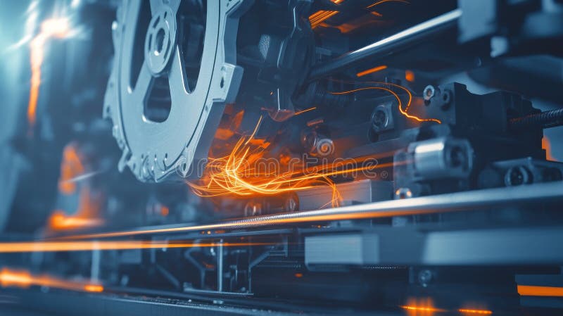 Closeup of a Machine with a Gear Spinning and Sparks Stock Image ...