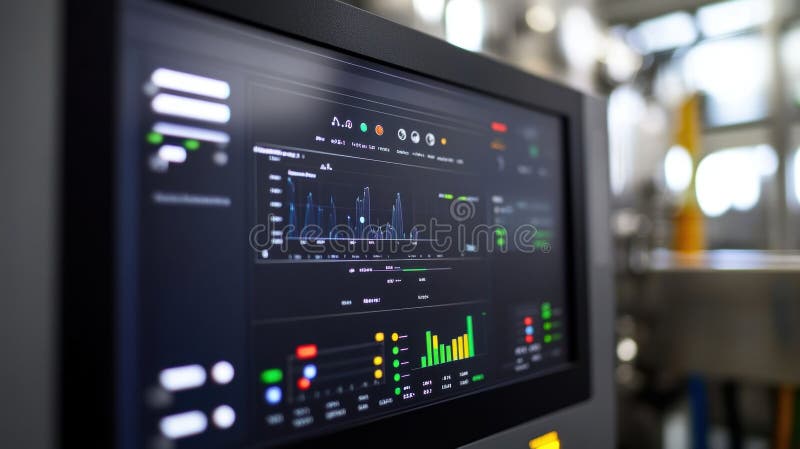 A Closeup Of A Machine Interface Screen Displaying Realtime Data Analytics With Graphs And