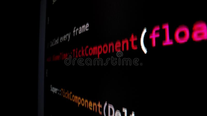 Closeup Macro Shot Movement Of Coding Script Moving Across Led Screen