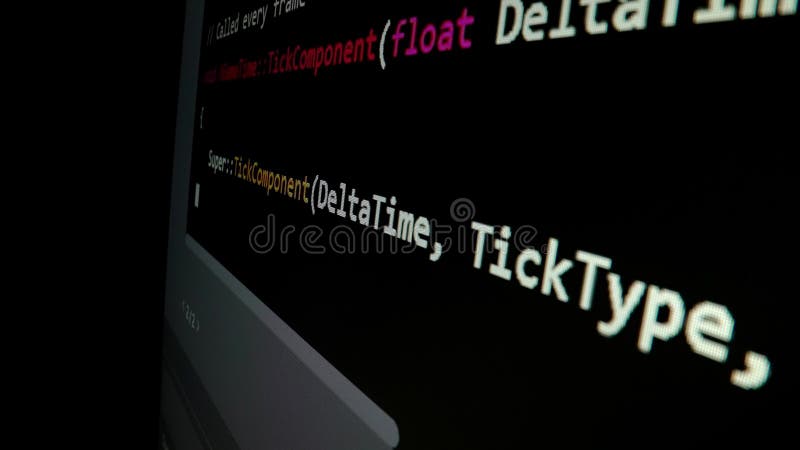 Closeup Macro Shot Movement Of Coding Script Moving Across Led Screen