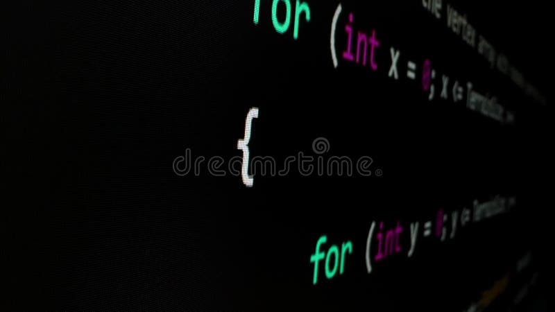 Closeup Macro Shot Movement Of Coding Script Moving Across Led Screen