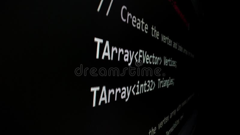 Closeup Macro Shot Movement Of Coding Script Moving Across Led Screen