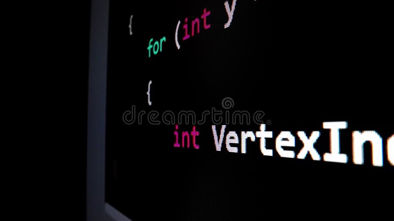Closeup Macro Shot Movement Of Coding Script Moving Across Led Screen