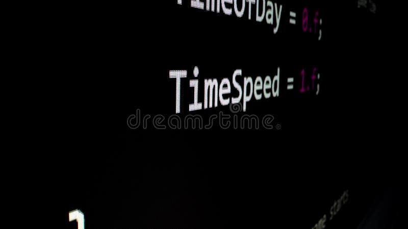 Closeup Macro Shot Movement Of Coding Script Moving Across Led Screen