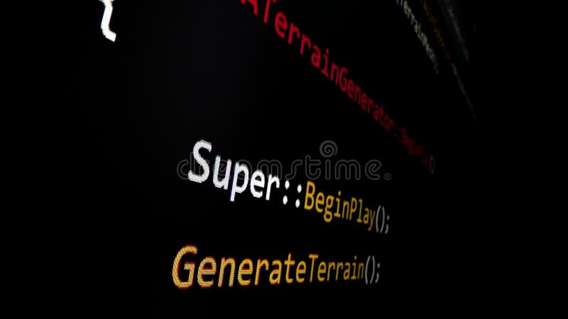 Closeup Macro Shot Movement of Coding Script Moving Across LED Screen ...