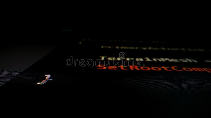 Closeup Macro Shot Movement Of Coding Script Moving Across Led Screen