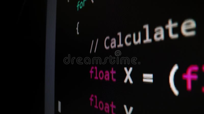 Closeup Macro Shot Movement Of Coding Script Moving Across Led Screen