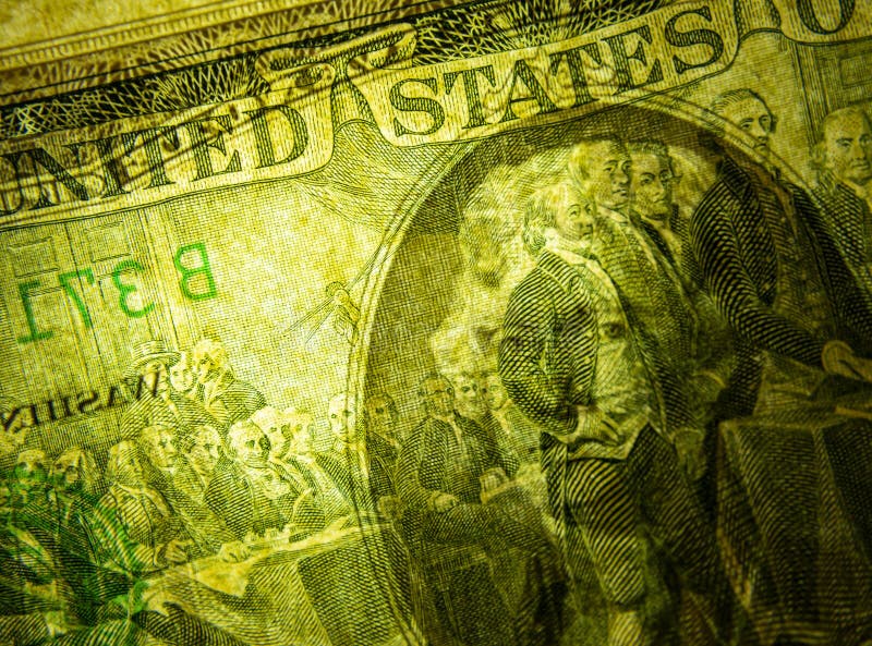 Closeup Macro Shot of a Paper Currency Bill, with Various Elements of ...