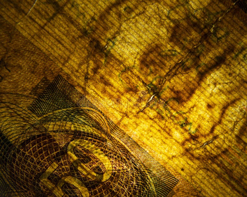 Closeup Macro Shot of a Paper Currency Bill, with Various Elements of ...