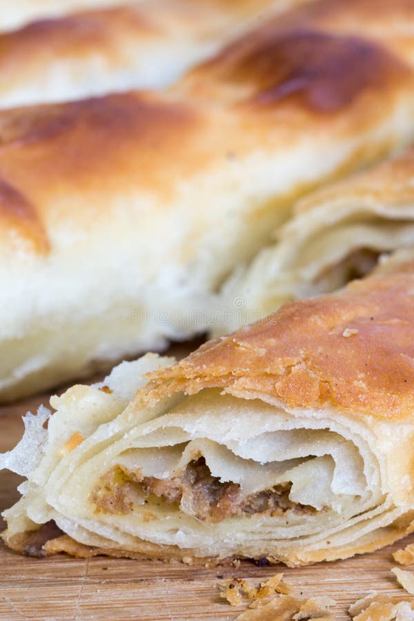 Closeup Macro Slice of Burek with Meat Stock Image - Image of golden ...