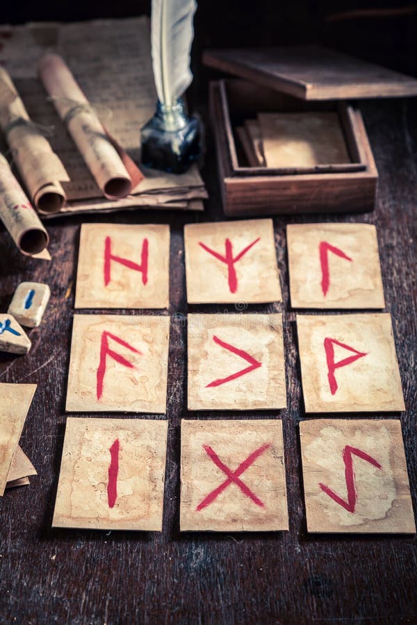 Magic Runic Divination by Cards Based on Antique Scrolls Stock Image ...