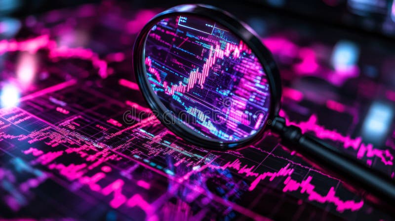 Closeup of Magnifying Glass on Pink and Purple Data Chart Stock ...