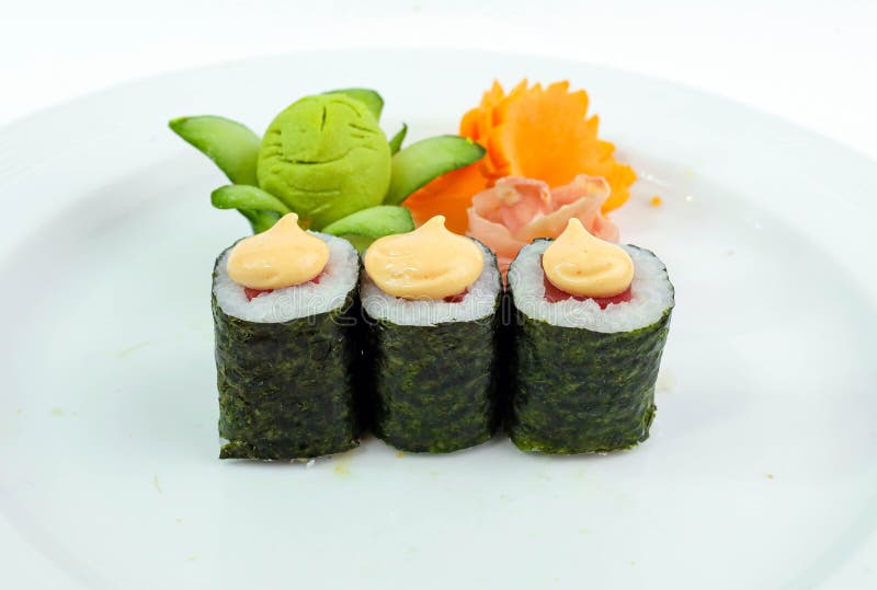 Closeup of Maki Rolls on a White Surface Stock Photo - Image of ...