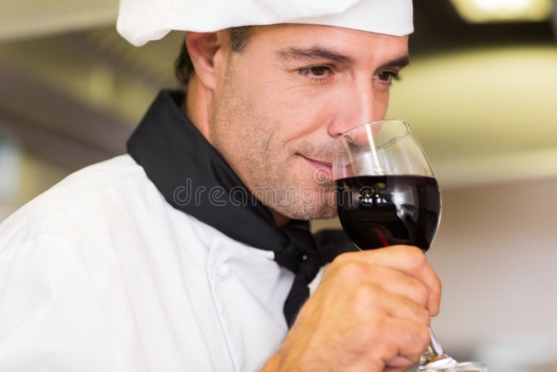 Closeup of a Male Chef Smelling Red Wine Stock Photo - Image of ...