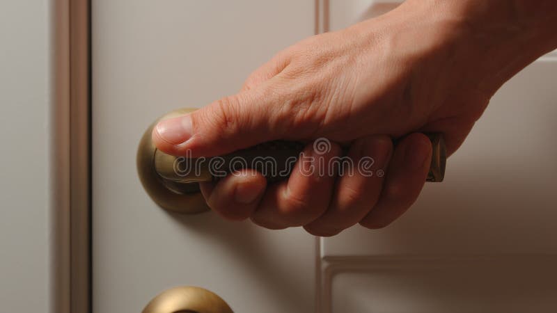 CLOSEUP: Male Hand Holds a Door Handle Stock Photo - Image of adult ...