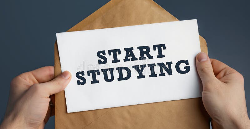 Closeup of a Male Hands Holding Craft Envelope with Text Start Studying ...