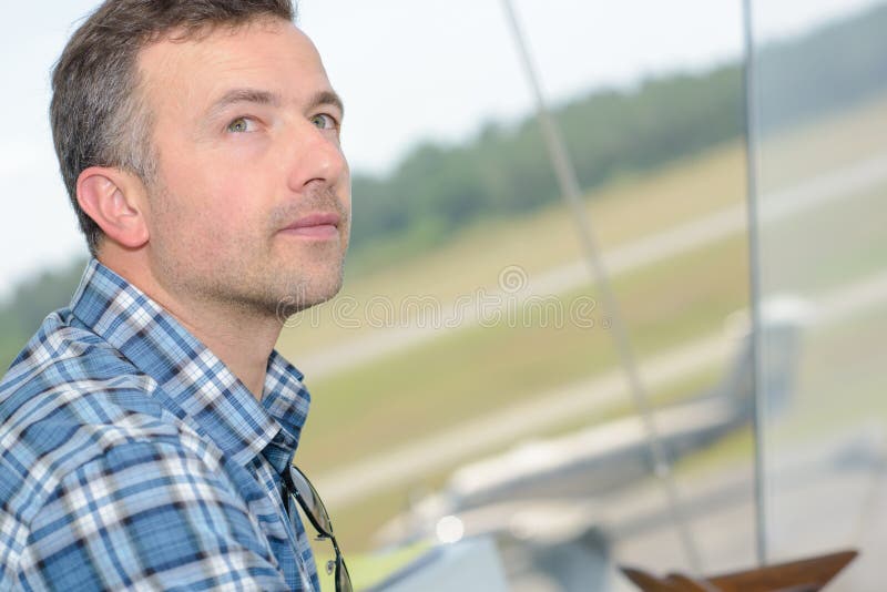 Closeup Man in Control Tower Stock Photo - Image of transportation ...