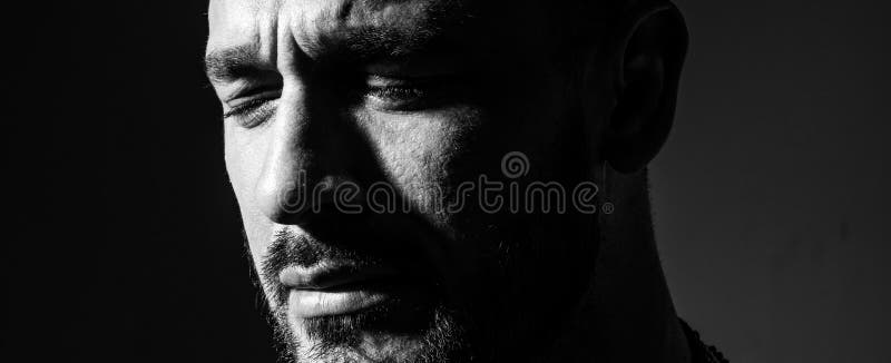 Closeup Man Crying Face. Tears in Close Eyes of Cry Guy. Stock Photo ...