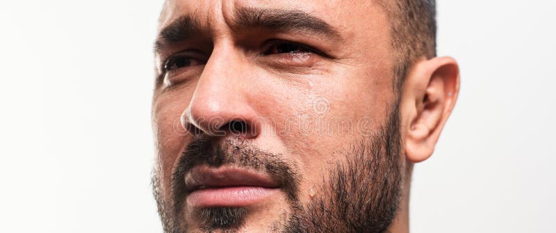 Closeup Man Crying Face. Tears in Eyes of Cry Guy. Stock Image - Image ...