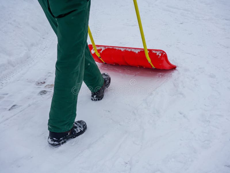 Closeup of Man Digging Snow with Shovel Stock Photo - Image of outdoors ...