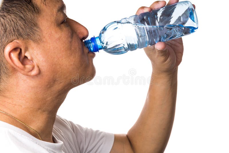 Closeup of Man Drinking Refreshing Cold Water from Bottle Stock Photo ...