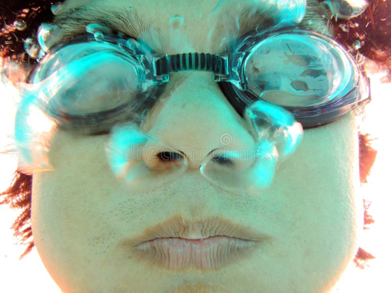 Closeup Man Face with Swimming Goggles Stock Photo - Image of hold ...