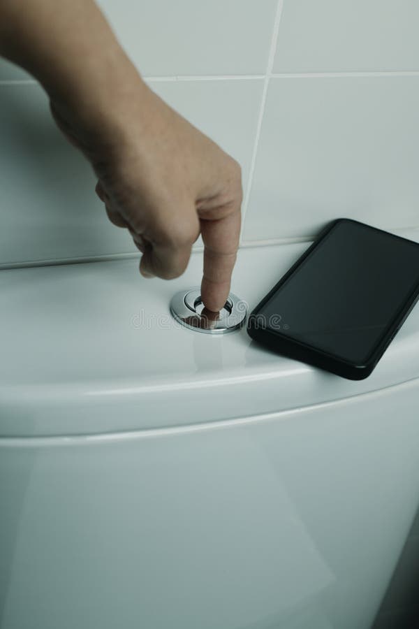 Man Flushing the Toilet after Using it Stock Image - Image of fecal ...