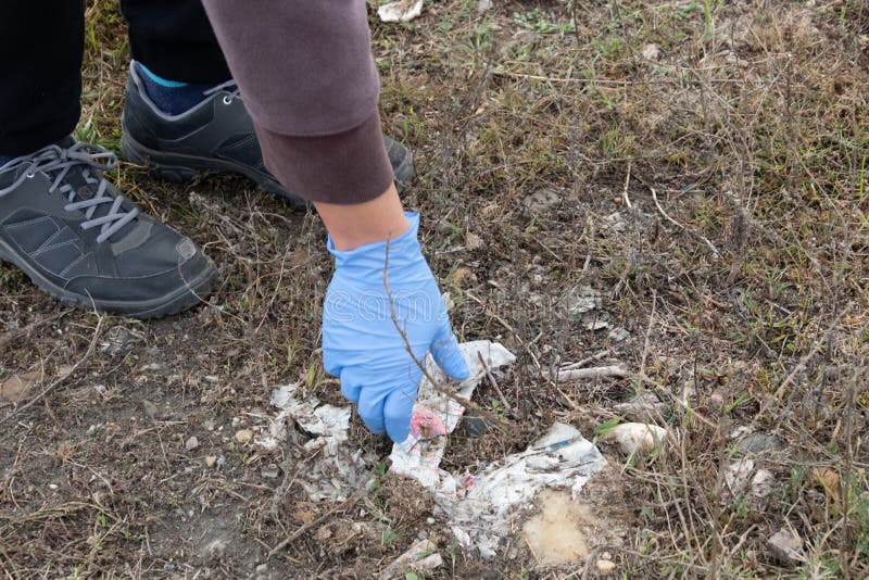 Closeup of a Man Gathering Litter Stock Image - Image of clean, close ...