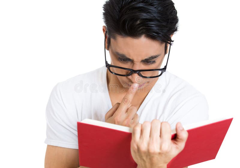 Closeup of a Man in Glasses Reading a Book Stock Photo - Image of ...