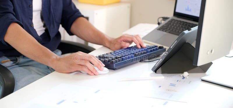 Closeup of Man Hand Typing Keyboard Computer at Home Office Stock Photo ...