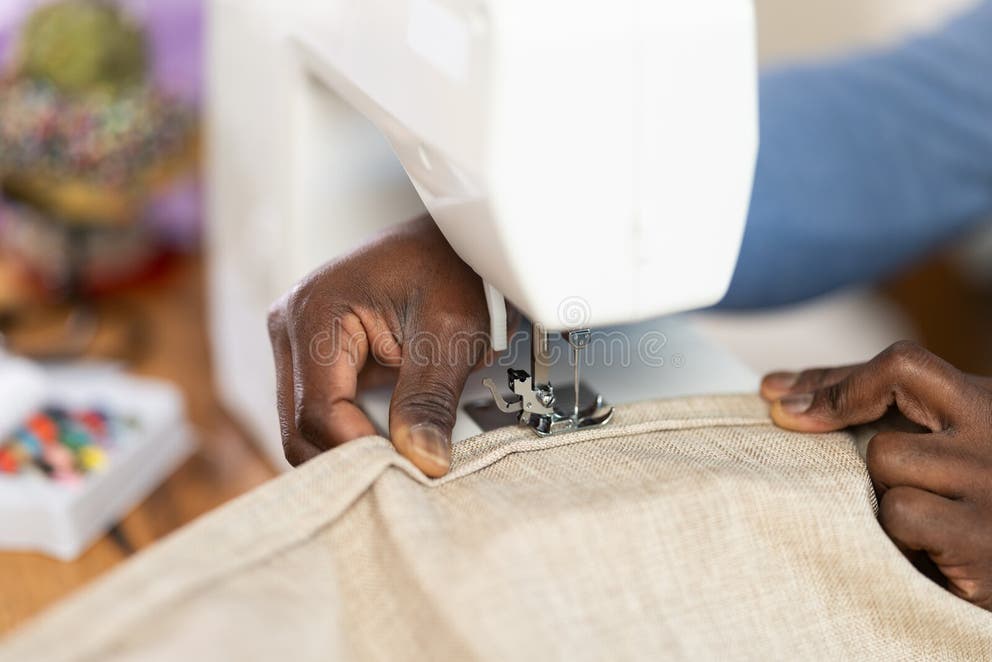 Closeup of Man Hands and Sewing Machine - Process of Making Clothes ...