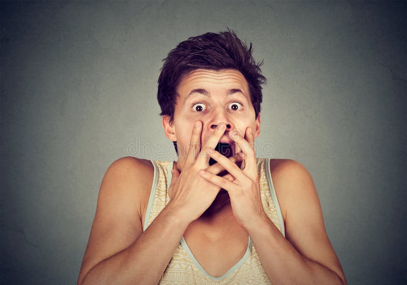 Closeup Man Looking Shocked Scared Stock Image - Image of fright ...