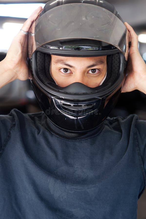 Closeup of a Man with a Motorcycle Helmet Stock Photo - Image of helmet ...